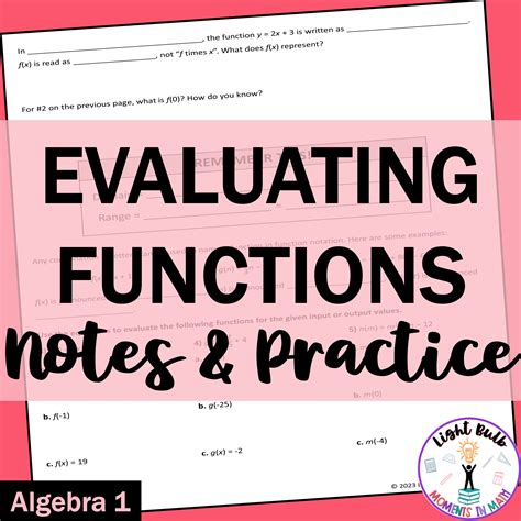 Evaluating Functions Notes And Practice Worksheet Light Bulb Moments In Math