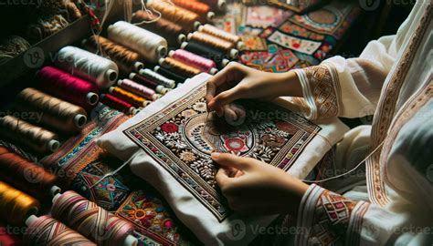 AI Generated Artisans Working On Intricate Embroidery In A Traditional
