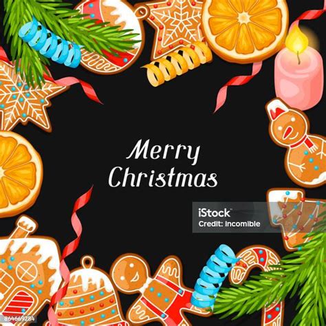Kartu Ucapan Selamat Natal Dengan Berbagai Roti Jahe Ilustrasi Stok