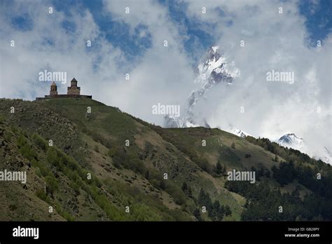 14th Century Holy Trinity Church Tsminda Sameba Near Mount Kazbek In