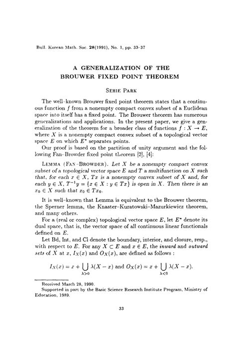 PDF A Generalization Of The Brouwer Fixed Point Theorem