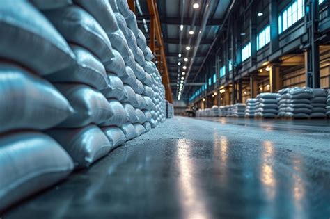 Premium Photo Many Rows Of Big White Sacks At Large Warehouse Stack
