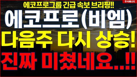 에코프로 에코프로비엠 다음주 다시 상승 진짜 미쳤네요 에코프로 에코프로머티 긴급속보 브리핑 Youtube