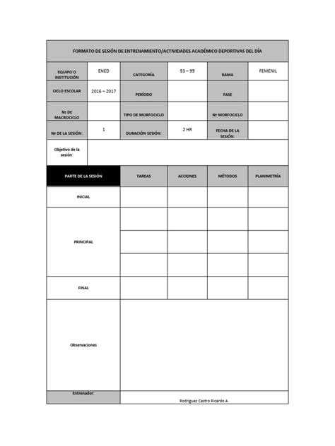 Formato De Sesión De Entrenamiento Pdf