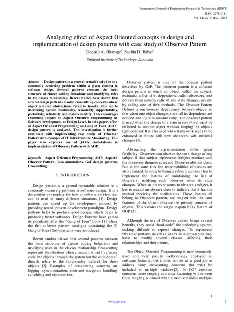 Pdf Analyzing Effect Of Aspect Oriented Concepts In Design And Implementation Of Design