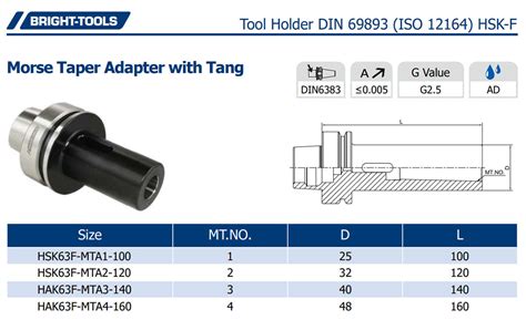 Morse Taper Adapter With Tang Hsk63f Mta1 100~mta4 160 Big Tools