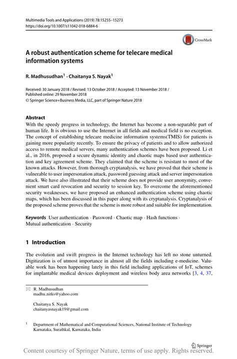 A Robust Authentication Scheme For Telecare Medical Information Systems Request PDF
