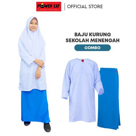 𝐏𝐎𝐖𝐄𝐑 𝐂𝐀𝐓 Baju Kurung Pasang Set Putih Nila Sekolah Menengah Koshibo