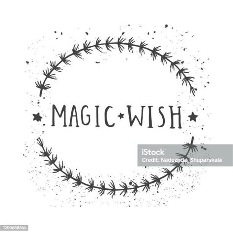 텍스트 Magic Wish와 그런 지 잉크 질감꽃 라운드 프레임의 벡터 손으로 그린 그림 0명에 대한 스톡 벡터 아트 및 기타
