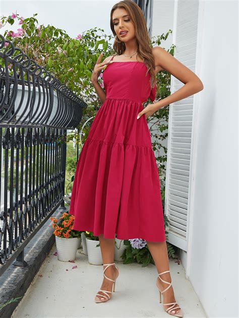 Dandm فستان كامي مكشوف الظهر فيونكات خلفية