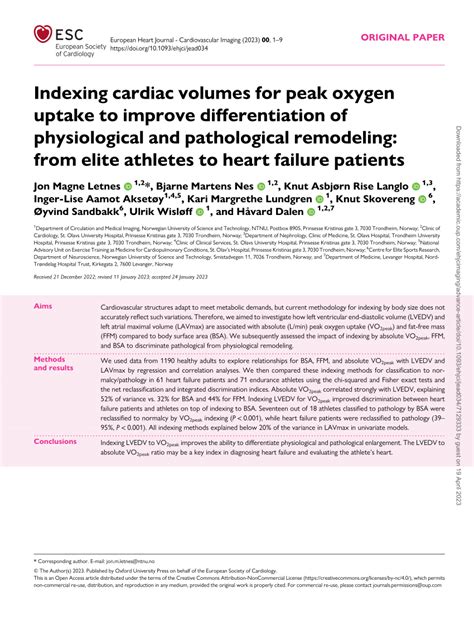 Pdf Indexing Cardiac Volumes For Peak Oxygen Uptake To Improve