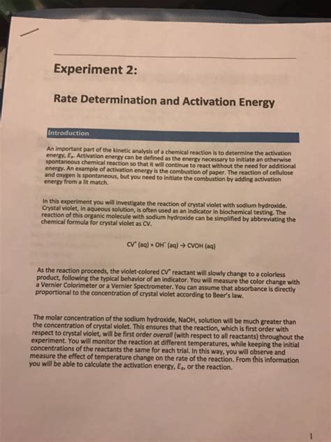 Solved Experiment 2 Rate Determination And Activation