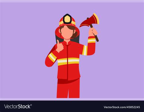 Cartoon Flat Style Drawing Female Firefighter Vector Image