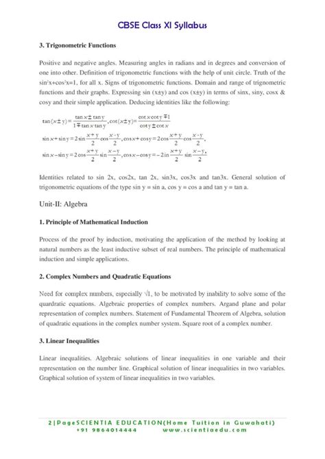 Class 11 Mathematics Syllabus Cbse Knowledge And Educational Portal
