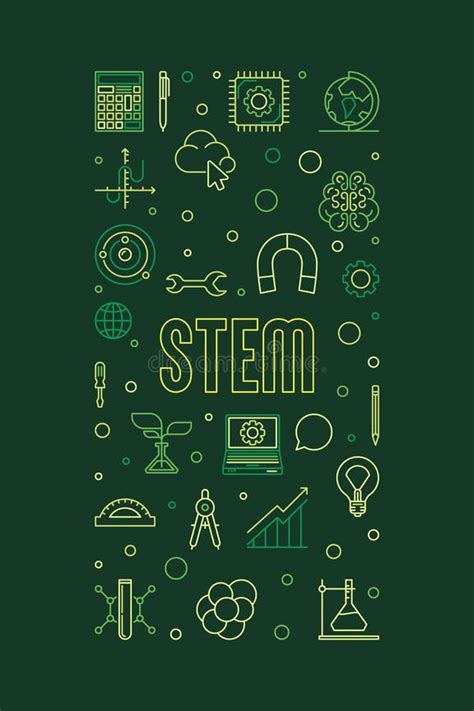 Stem Science Technology Engineering And Math Concept Vertical Outline Green Banner Vector