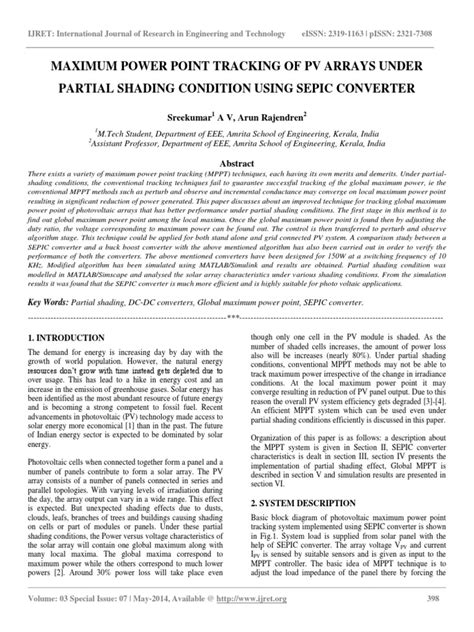 pdf maximum power point tracking of pv arrays under partial shading