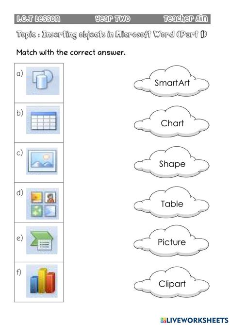 Inserting Object In Microsoft Part 1n Worksheet Live Worksheets