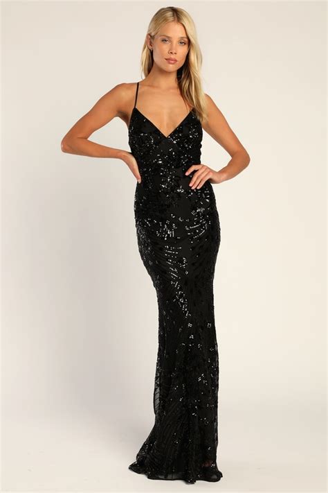 Glam Black Dress Sequin Maxi Dress Lace Up Maxi Dress Lulus