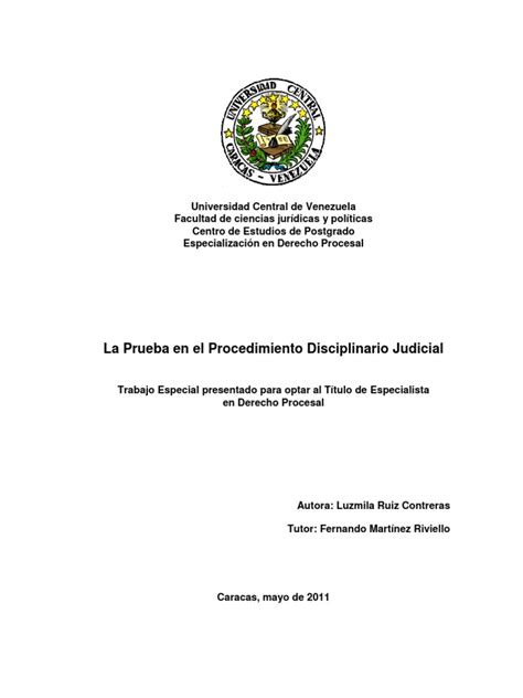 La Prueba En El Procedimiento Disciplinario Pdf Debido Al Proceso