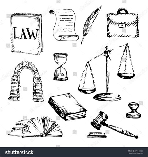 Hand Drawn Set Law Justice Symbols Stock Vector Royalty Free