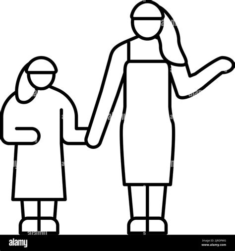 Mom And Daughter Hairstyle Line Icon Vector Illustration Stock Vector