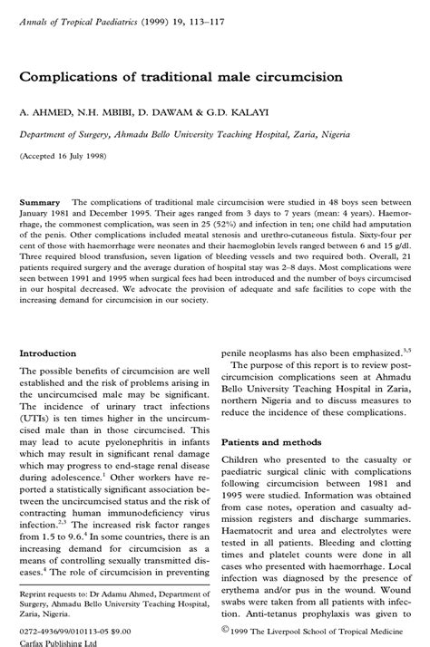 Pdf Complications Of Traditional Male Circumcision