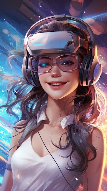 Premium Photo Beautiful Anime Girl Wearing Vr Glasses Headset