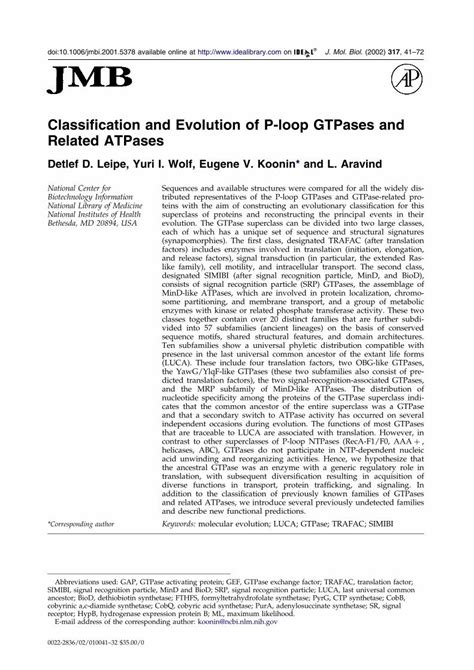 Pdf Classification And Evolution Of P Loop Gtpases And Related