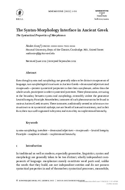 Pdf The Syntax Morphology Interface In Ancient Greek The Syntactical Properties Of Morphemes