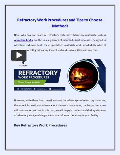 Refractory Work Procedures And Tips To Choose Methods Presentation