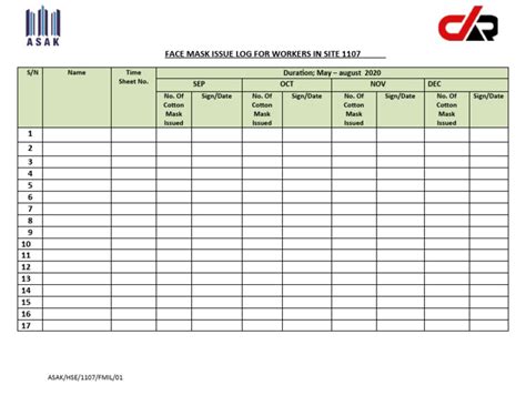 Face Msk Issue Log Pdf