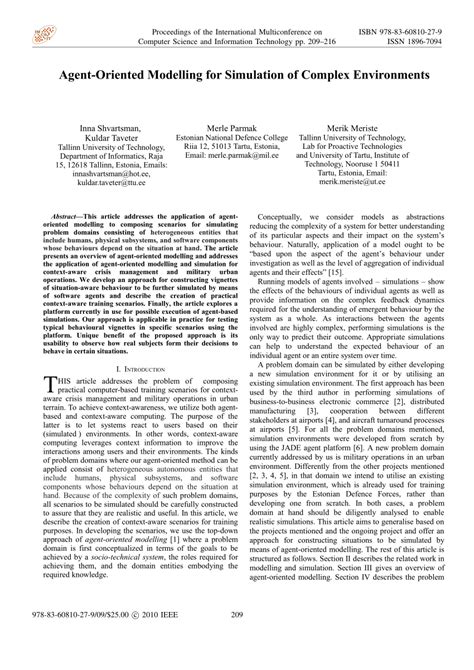 pdf agent oriented modelling for simulation of complex environments