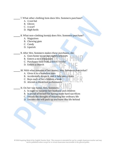 A Pair Of Silk Stockings By Kate Chopin Quiz And Answer Key