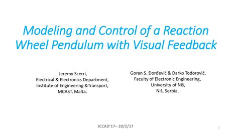 Pdf Modeling And Control Of A Reaction Wheel Pendulum With Visual Feedback