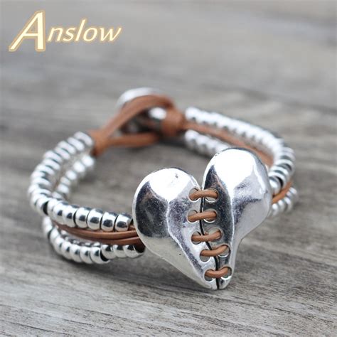 Anslow 빈티지 하트 비즈 팔찌 여성용 최고 품질의 패션 쥬얼리 액세서리 생일 파티 선물 Low0745lb끈 팔찌