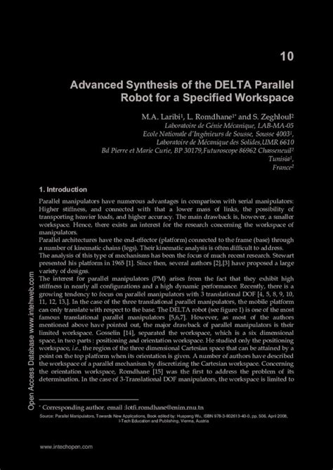 pdf advanced synthesis of the delta parallel robot for a · the