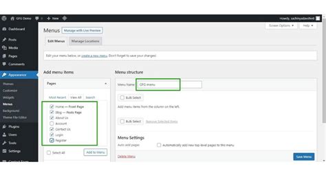how to set up menus in wordpress geeksforgeeks