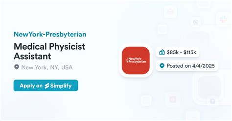 Medical Physicist Assistant Newyork Presbyterian Simplify Jobs