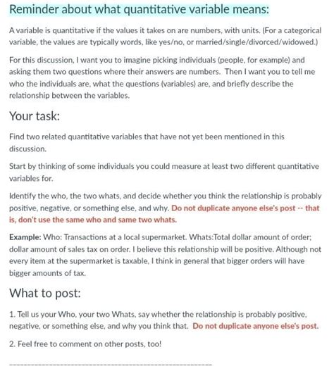 Solved Reminder About What Quantitative Variable Means A