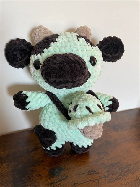 Crochet Mint Chocolate Chip Cow Plushie Crochet Cow Cow Toy Big Cow