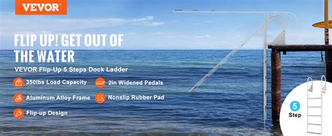 Vevor Dock Ladder Flip Up 5 Steps 350 Lbs Load Capacity Aluminum