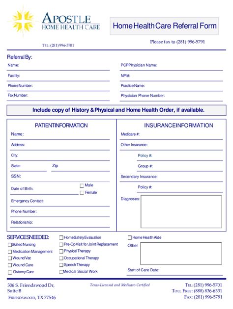 Fillable Online Home Health Care Referral Form Fax Email Print Pdffiller