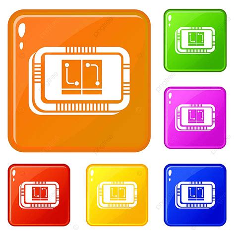 Ikon Microchip Retro Mengatur Vektor Koleksi 6 Warna Terisolasi Pada Latar Belakang Putih