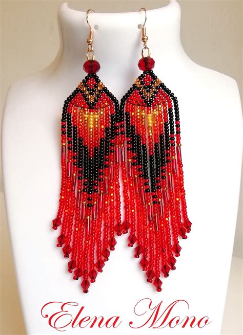Pdf Pattern And Tutorial Brick Stitch Long Fringe Earrings Etsy