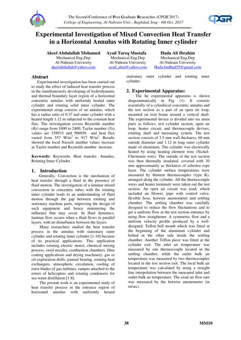 Pdf Experimental Investigation Of Mixed Convection Heat Transfer In A