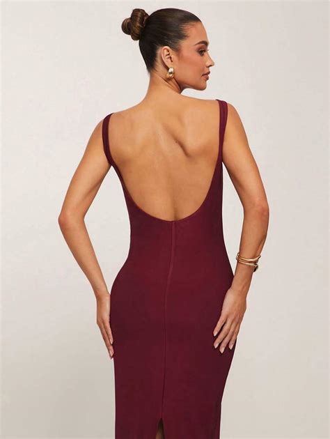 Silquee Elegant Plus Size Solid Red Dress Casual Maxi Dresst Form