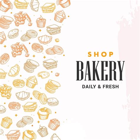 Panadería Dibujada A Mano Pastelería Desayuno Pan Dulces Postre
