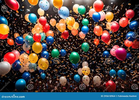 A Festive Balloon Drop At A New Year S Eve Celebration Stock