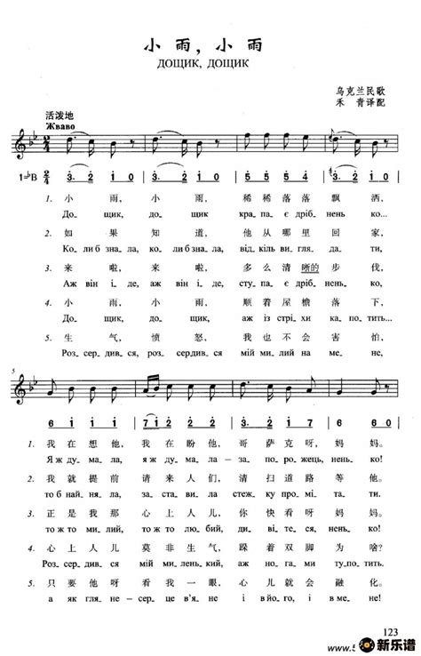 《小雨，小雨》最新曲谱 钢琴谱吉他谱 新乐谱