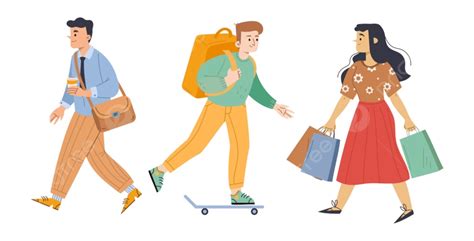 Diverse Passerby People Walk On City Street Street Bags Illustration